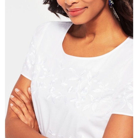 Talbots | Tops | Talbots Embroidered Floral Shortsleeve Top White ...